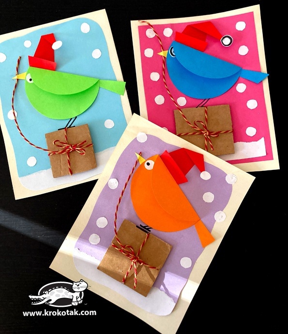 Зимние птички из цветной бумаги